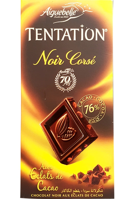 Temptation Dark Chocolate 76% Full-bodied with Aiguebelle Cocoa Nibs 1